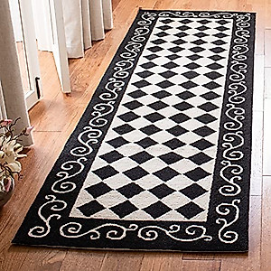 SAFAVIEH Chelsea Collection Runner Rug - 2'6" x 8', Black & Ivory, Hand-Hooked French Country Checkered Wool, Ideal for High Traffic Areas in Living Room, Bedroom (HK711A)