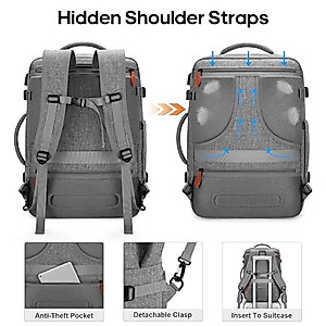 Bagsure Travel Backpack, 42L Carry on Backpack, Flight Approved Expandable Travel Backpack for Men&Women, Carry on Backpack, Luggage Daypack with Packing Cubes and Shoe Pocket, Large Travel Bags