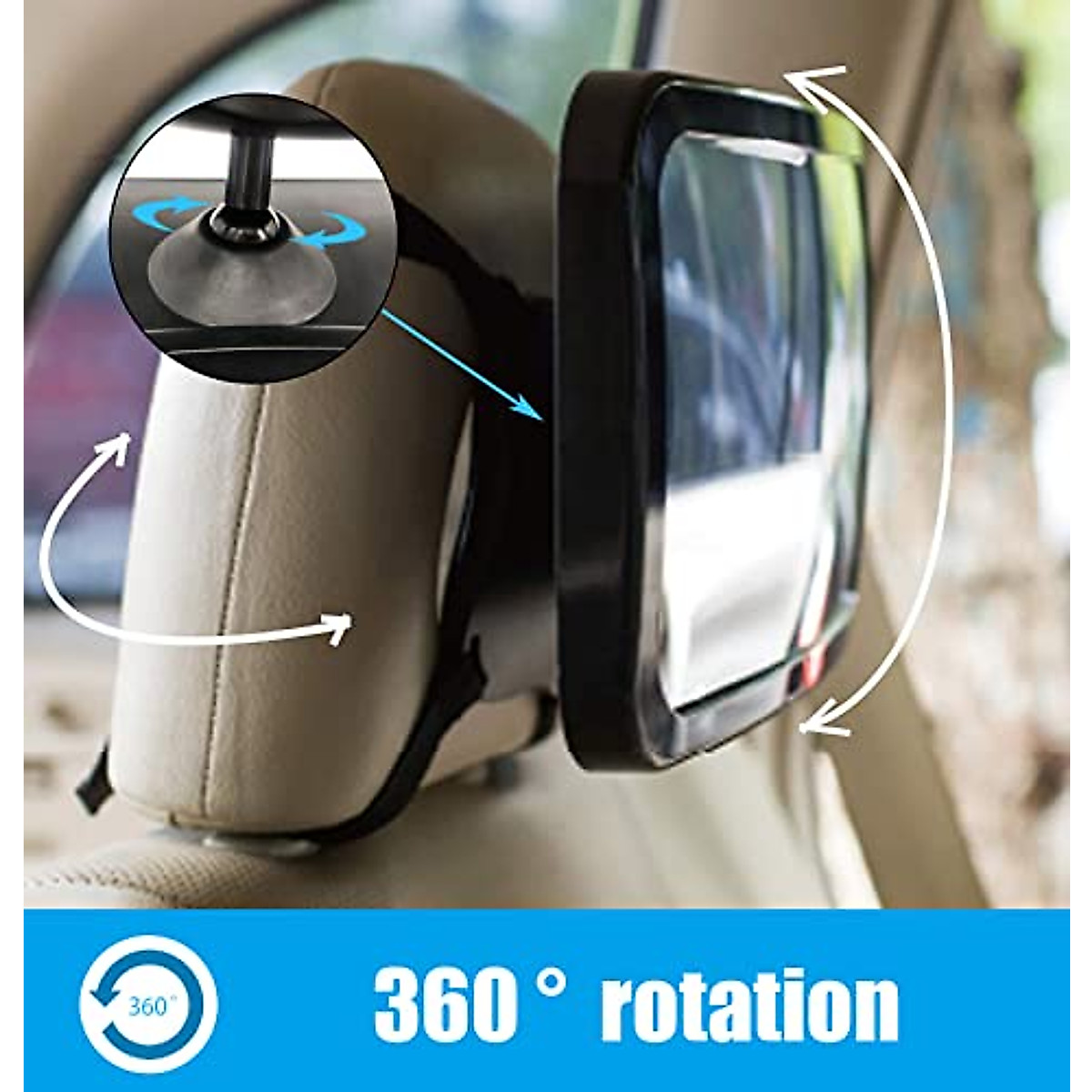 Moyu Home Baby Car Mirror, Infant Rear Facing Car Seat Mirror with Light,Child Shatterproof Observation Mirror,Crystal Clear View with 360° Pivot, Black