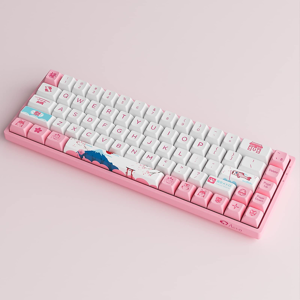 Akko 3068B Plus World Tour Tokyo R2 65% Percent 68-Key RGB Hot-swappable Mechanical Gaming Pink Keyboard, 2.4G Wireless/Bluetooth/Wired with PBT Dye-Sub Keycaps for Mac & Win Switch Jelly Pink