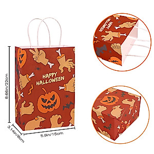 XIMISHOP 24PCS Halloween Kraft Gift Goodies Paper Bags Bulk with Handles for Halloween Party Favors