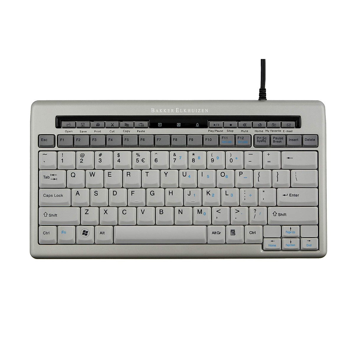 BakkerElkhuizen S-Board 840 Keyboard Ergonomic Compact, Lightweight for use with Laptop and Desktop PCs., an Integrated Numeric pad, a Larger Enter Key, and Two USB Ports.