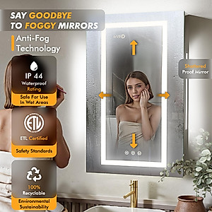 KRISTALLUM LED Lighted Medicine Cabinet Front & Backlit Dimmable Colours, Clock & Temp, USB Outlets (20 x 32inc)