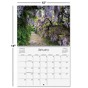 2024 Garden Path Wall Calendar, 12-Inch x 9-Inch Size Closed, 18-Inch Size Open, Large Bookstore-Quality, Spiral-Bound Hanging Monthly Wall Calendars for Kitchen & Office, by Current