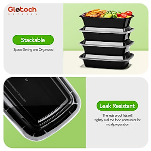 100-Piece (50-Pack) 24 OZ Meal Prep Containers Reusable with Lids, Sturdy Leakproof & Food Safe, Microwave, Freezer, Dishwasher Safe To Go Food Containers, Plastic Take Out Containers, Black