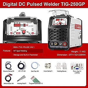 ANDELI TIG Welder PULSE/HF TIG/STICK/ARC,170 Amp 110/220V Dual Voltage Multi-function IGBT TIG Welding Machine with Torch
