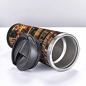WONDERTIFY Library Coffee Cup Book Case Bookshelf Bookworm Decor Coffee Mug Stainless Steel Bottle Double Walled Thermo Travel Water Metal Canteen