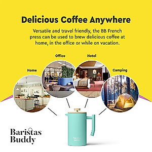 BaristasBuddy Stainless Steel French Press Coffee Maker - Insulated Brewer For Home, Camping Or Travel - Large 34oz Capacity