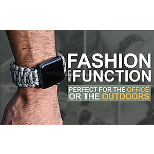 Savior Survival Gear Paracord Watch Band Compatible with Apple Watch 42mm/44mm/45mm/49mm (iWatch Series 8/7/6/5/4/3/2/1) with Stainless Steel Adjustable Buckle (Black, Adjustable)