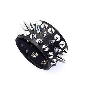 Nsitbbuery Punk Rivet Bracelet Spike Wide Leather Wristband Bracelet(ONESH)
