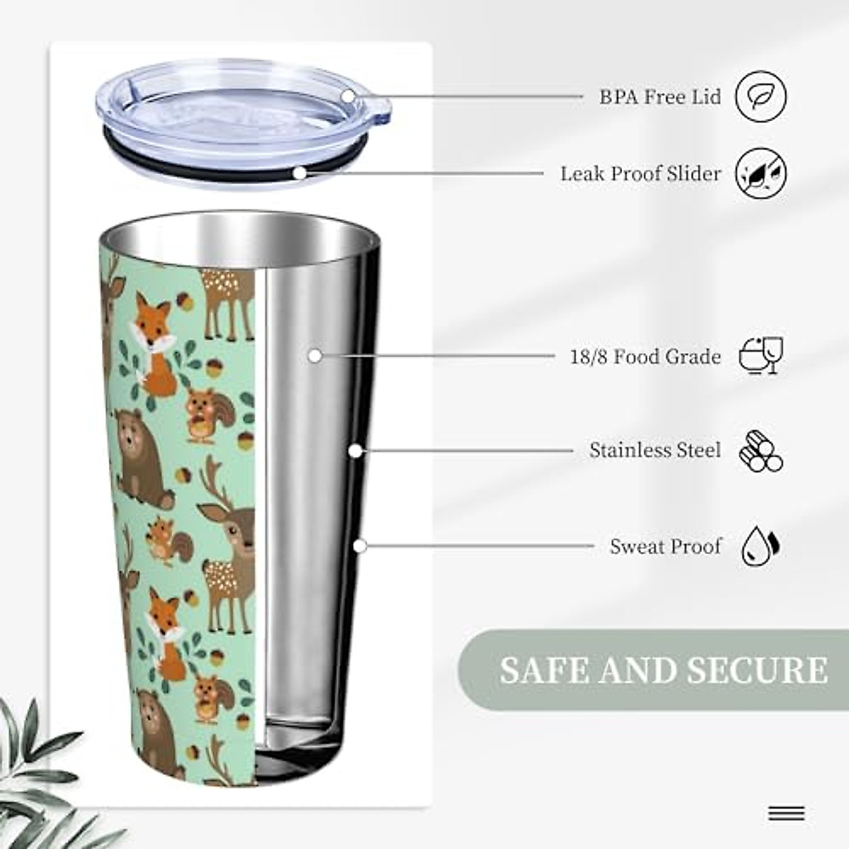 Yaxongx 20oz Tumbler Squirrel Deer Owl Double Wall Vacuum Insulated Coffee Mug with Lid and Metal Straw Brush Reusable Stainless Steel Water Bottle Travel Cup Gifts for Car Ice Drinks Hot Beverage