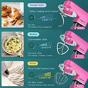 COOKLEE 6-IN-1 Stand Mixer, 8.5 Qt. Multifunctional Electric Kitchen Mixer with 9 Accessories for Most Home Cooks, SM-1507BM, Pink