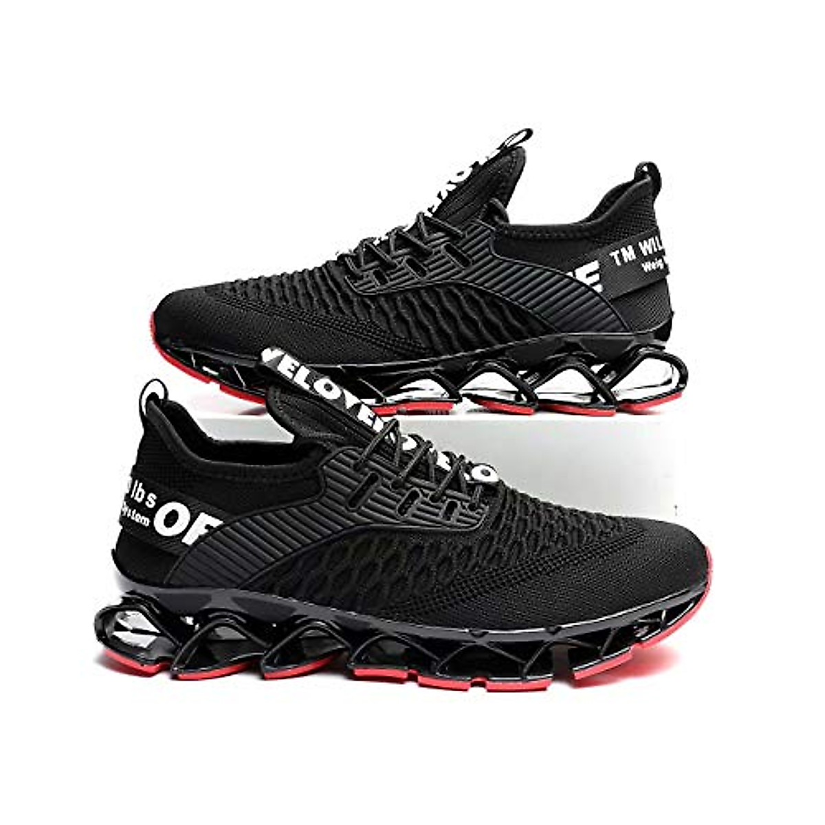 Vooncosir Men's Fashion Sneakers Breathable Mesh Running Shoes Blade Non Slip Soft Sole Casual Athletic Lightweight Walking Shoes(6.5,Black Red)