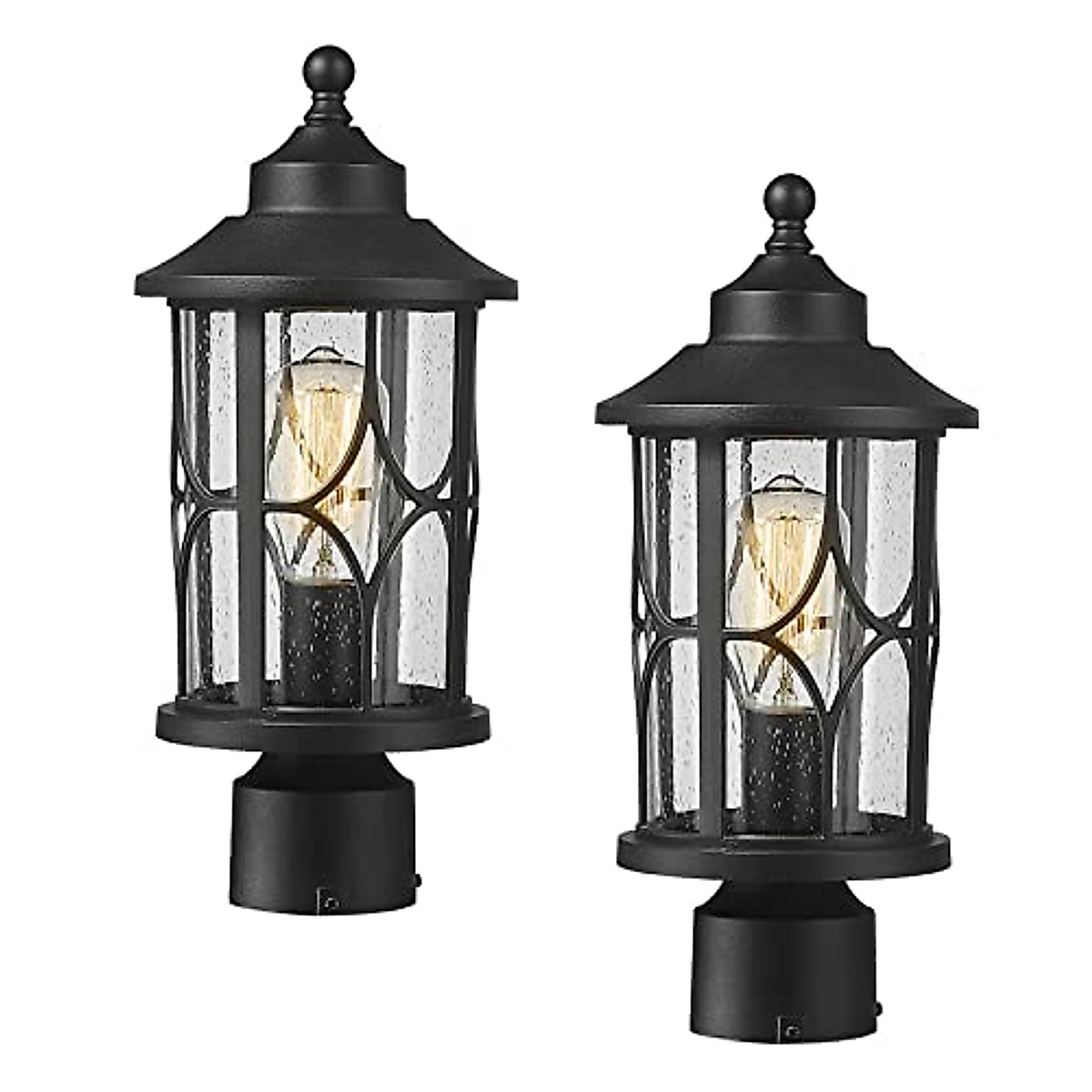 zeyu Outdoor Post Lights Set of 2, Farmhouse Waterproof Lamp Post Light Fixtures for Patio 2 Pack, Black Finish with Seeded Glass Shade, ZX48P-2PK BK