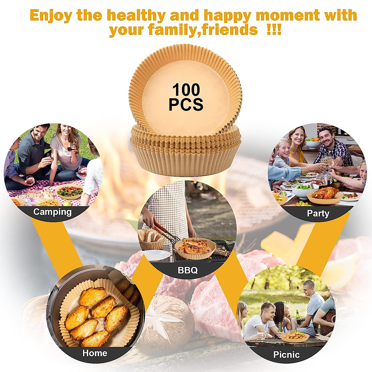 Disposable Airfryer Liners Non-Stick Air Fryer Paper Liners 100Pcs Parchment Paper Lines for Air Fryer,Microwave Ovens,Ovens,Hooding Food (7.9IN) (7.9IN)