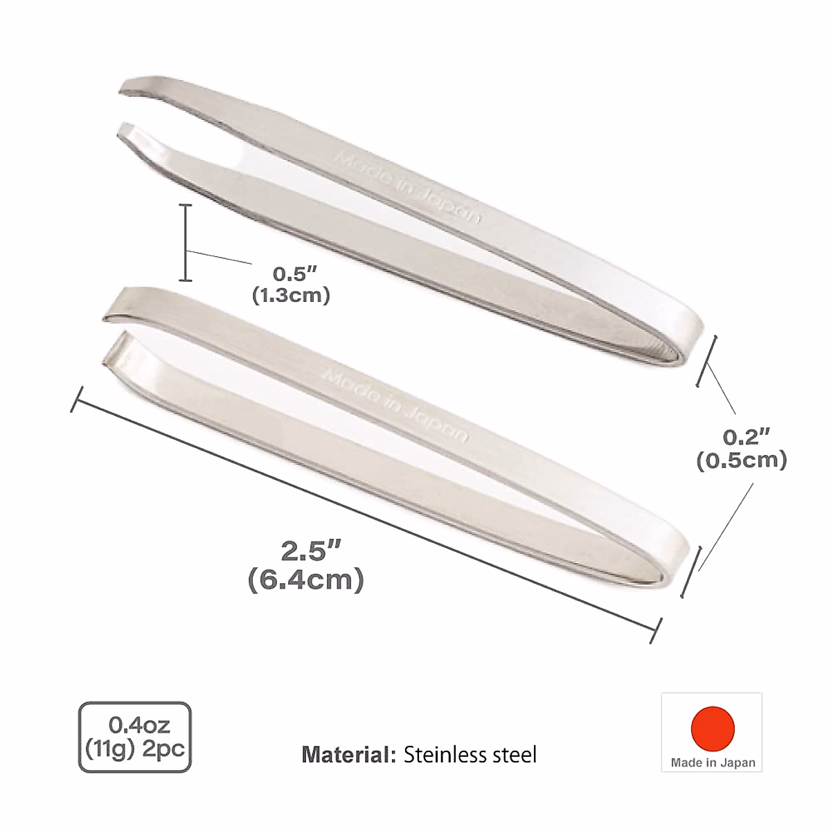 Eyebrow Tweezers [ Made in Japan ] 2 Pieces Set, Professional Hande Made Sharp Tweezers for Men and Women (SK-2)