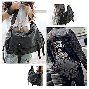 [Upgraded] Vintage Canvas Messenger Bag Large Book Laptop Shoulder Bag Women Men New