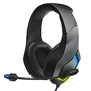 GoldenPlayer Gaming Headset with Microphone for PS5, PS4 Headset with Mic, Xbox One Headset, Gaming Headphones with mic, Wired Headsets for PC Laptop with Stereo Surround Sound & LED Light