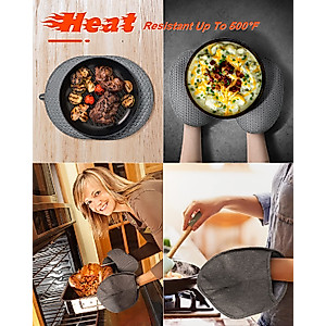 Pot Holders for Kitchen Heat Resistant, Silicone Pot Holders Set of 2 Hot Pads Pot Holders with Pocket Machine Washable for Cooking Baking, 9.8"x7.6"