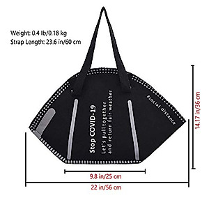 Womens Mask Shaped Tote Bag Large Capacity Handbag Eco-friendly Canvas Shopping Shoulder Bags (Black)
