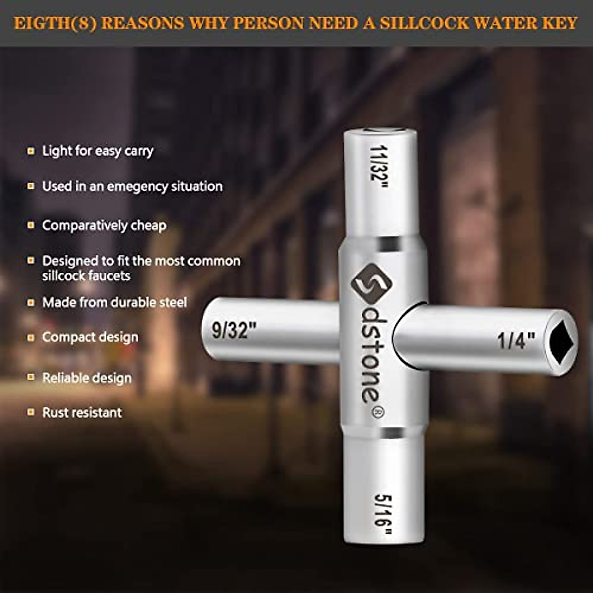 Sdstone Water Key Tool 4 Way Sillcock Key with 4 Wrench Sizes，Sillcock Water Key Fits Sillcock, Stopcock and Valves, Spigot handle replacement,2 Pack