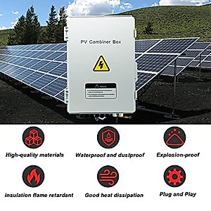 YUUCOO New Upgraded 6 String PV Combiner Box for On/Off Grid Solar Panel System, Solar Combiner Box with 15A Rated Current Fuse, 63A Air Circuit Breaker, Surge Protective Device