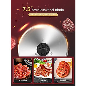 FOHERE Meat Slicer for Home Use, 200W Electric Deli Food Slicer with Removable Two 7.5” Blades, 0-15 Precise Thickness Knob Cut Deli Food, Meat Ham Bread Fruit, Include Food Carriage, Black