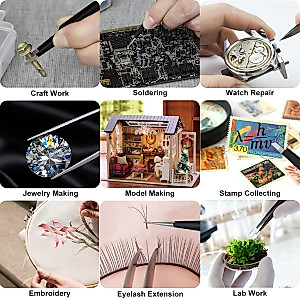 Antonki 12 Pack Tweezers, Precision Tweezers Set, Craft Tweezer Kit, Soldering Tweezers, Jewelry Tweezers, Pointed Ingrown Hair Tweezers, Eyelash Extension Tweezers, Eyebrow Tweezers - with Case