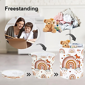Clastyle 45L Boho Rainbow Animal Laundry Hamper Fox Elephant Heart Star Pink Laundry Basket Dirty Clothes Hamper for Girls Large Round Toy Basket for Nursery