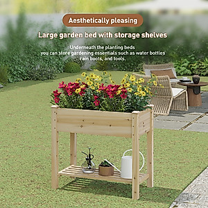 FILWH Raised Garden Bed with Legs Elevated Wooden Planter Box Stand Large Planter Stand Box for Fruits Vegetables Flowers with Divider with Bag - 34x18x30.5IN