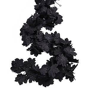 RECUTMS Fall Maple Leaf Garland Hanging Black Fall Leaves Vine Artificial Autumn Garland Halloween Thanksgiving Decor for Home (Black)