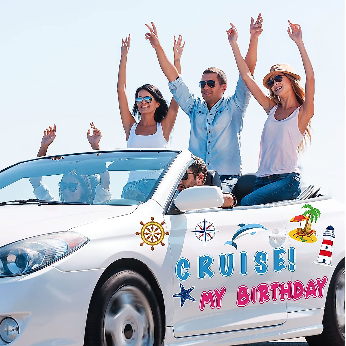 25 Pcs My Birthday Cruise Funny Car Magnets Cruise Door Magnet Flip Flop Boat Anchor Cruise Ship Decorations Magnetic Fridge Magnet Decal Life Preserver Ring Ship Steering Wheel Decorative Magnets