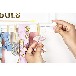 SoCal Buttercup White Hair Bow Holder Organizer for Girls, Pink Burlap Ribbons, Headband, Hair Tie, Bow Organizers, Hair Accessories Storage Display, Toddler Baby Shower