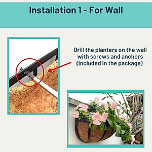 LaLaGreen Wall Planters for Outdoor Plant (2 Pack, 16 Inch) Deck Railing Planter Boxes for Outside Plants, Window Flower Box with Coco Liners Metal Horse Troughs Fence Balcony Garden Herb Patio Porch