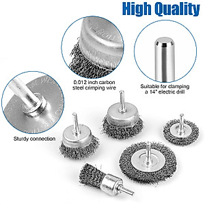 Wire Brush for Drill, Wire Wheel Brush Cup Set, Wire Wheel for Drill 0.012 Carbon Steel Wire, Drill Wire Brush for Drill 1/4 Inch Arbor for Cleaning Rust, Stripping and Drill Attachment
