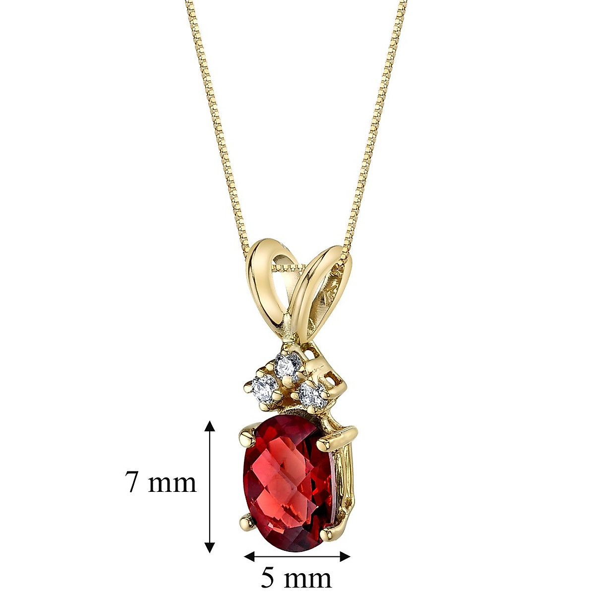 PEORA 14K Yellow Gold Garnet and Diamond Pendant for Women, Genuine Gemstone Birthstone, Oval Shape, 7x5mm, 1 Carat total
