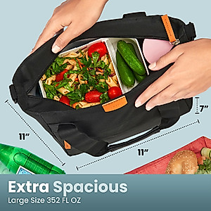 KARRICO Extra Spacious Insulated Lunch Bag for Women, Black, 10.5 L, BPA-Free, BioCote, Stylish & Functional