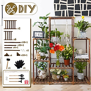 Uneedem Plant Stand Indoor Outdoor Tall Shelf for Multiple Plants 8 Tiers 12 Pot Large Rack Pine Wood Corner Plant/Flower Holder for Room Corner Balcony