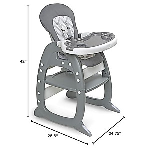 Badger Basket Envee II Baby High Chair with Playtable Conversion – Gray Chevron, 5-Point Harness, Dishwasher Safe Tray, Machine Washable Cushion