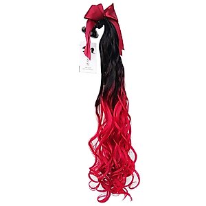 3T-SISTER Pigtails for Helmet Wavy Curly Ponytails for Motorcycle Bicycle Ski Helmets with Bowknot Decorations 24inch Black to Red (Helmet not Included)
