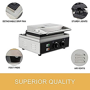 VBENLEM Commercial Rectangle Waffle Maker 10pcs Nonstick Electric Waffle Maker Machine Stainless Steel 110V Temperature and Time Control Heart Belgian Waffle Maker Suitable for Restaurant Snack Bar