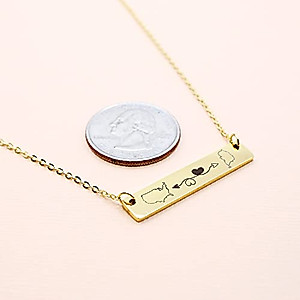 - Long distance necklace Arrow Bar Pendant Necklace Personalized gift 18K Gold/White/Rose Gold Plated Stainless Steel, Delicate Engraved Travel Moving Away Graduation gifts