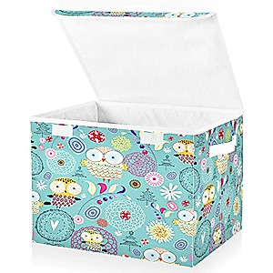 Cute Owls Storage Boxes with Lid and Handles Large Collapsible Fabric Storage Basket Clothes Toys Organizer Bins for Playroom Office Nursery Shelf Closet