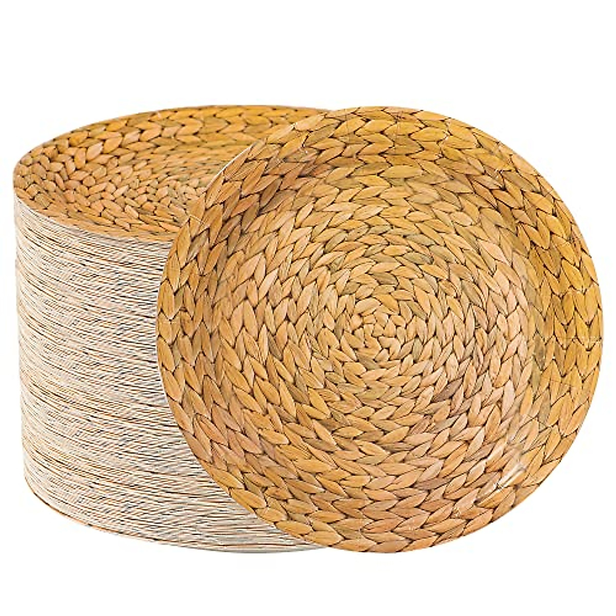 peony man 50 Pack Woven Paper Plates Rattan Printed Disposable Plates Farmhouse Party Dinner Plates Rustic Round Paper Plate 9 Inch for Picnic Dining Wedding Kitchen Home Table Decor