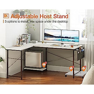 ODK L Shaped Desk with Storage Bag - 50 Inch Home Office Desk with Host Stand, White Reversible Computer Corner Desk for Bedroom Studio, Modern PC Gaming Desk for Study Writing