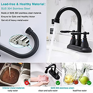 Black Bathroom Faucet 2 Handles, 4 inch Centerset Bathroom Faucet 2 Holes or 3 Holes Lavatory Faucets, Matte Black Bathroom Sink Faucet with CUPC, Classical RV Bathroom Faucet with Swivel Spout