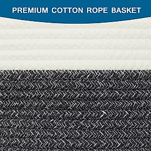 Rope Storage Basket with Handles Large, Cotton Woven Blanket Basket Nursery Hamper Bin, 16" x 16" x 14" Organizer for Toys, Laundry, Books and Baby Blankets