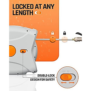 FIILPOW 100 FT 1/2" Retractable Garden Hose Reel, Any Length Lock, Heavy-Duty Wall Mounted Hose Reel with Automatic Rewind, Brass Connector, Adjustable Patterns, 180° Garden Watering & Car Washing