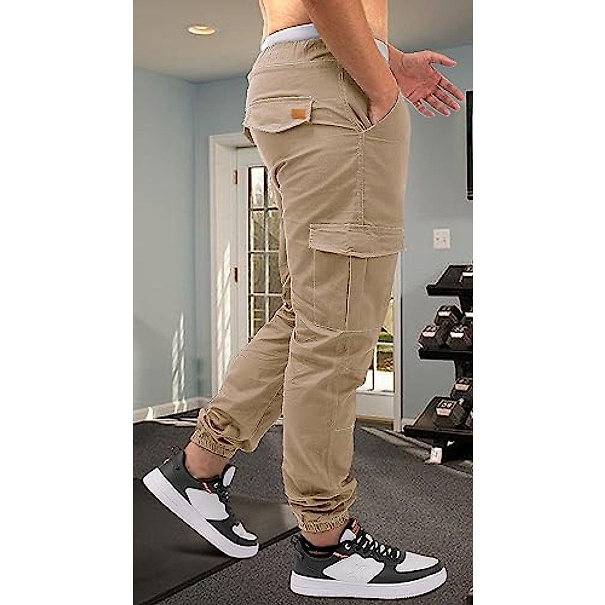 OUTSON Mens Fashion Joggers Sports Pants Casual Cotton Cargo Pants Gym Sweatpants Trousers Mens Long Pant Khaki