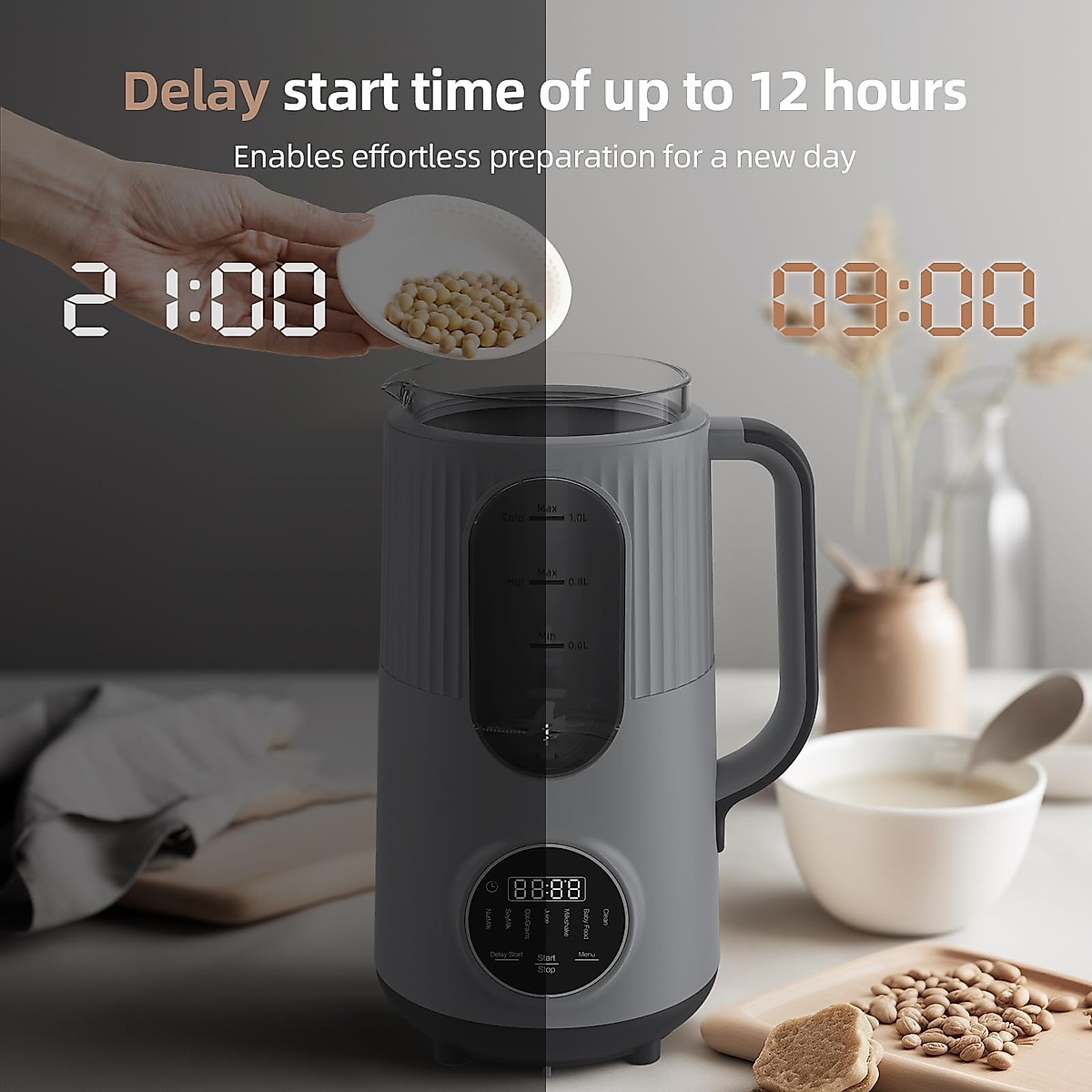 Zopehan Nut Milk Maker,35oz(1000ml) Automatic Soy Milk Maker for Homemade Almond, Oat, Soy Milk, Plant-Based Milk and Non-Dairy Beverages 8 in 1, Milk Maker Machine with Delay Start/Self Clean (Grey)